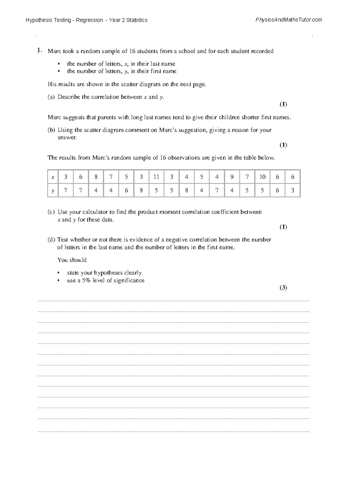 Hypothesis Testing - Regression QP Year 2 Statistics PMT - Studocu