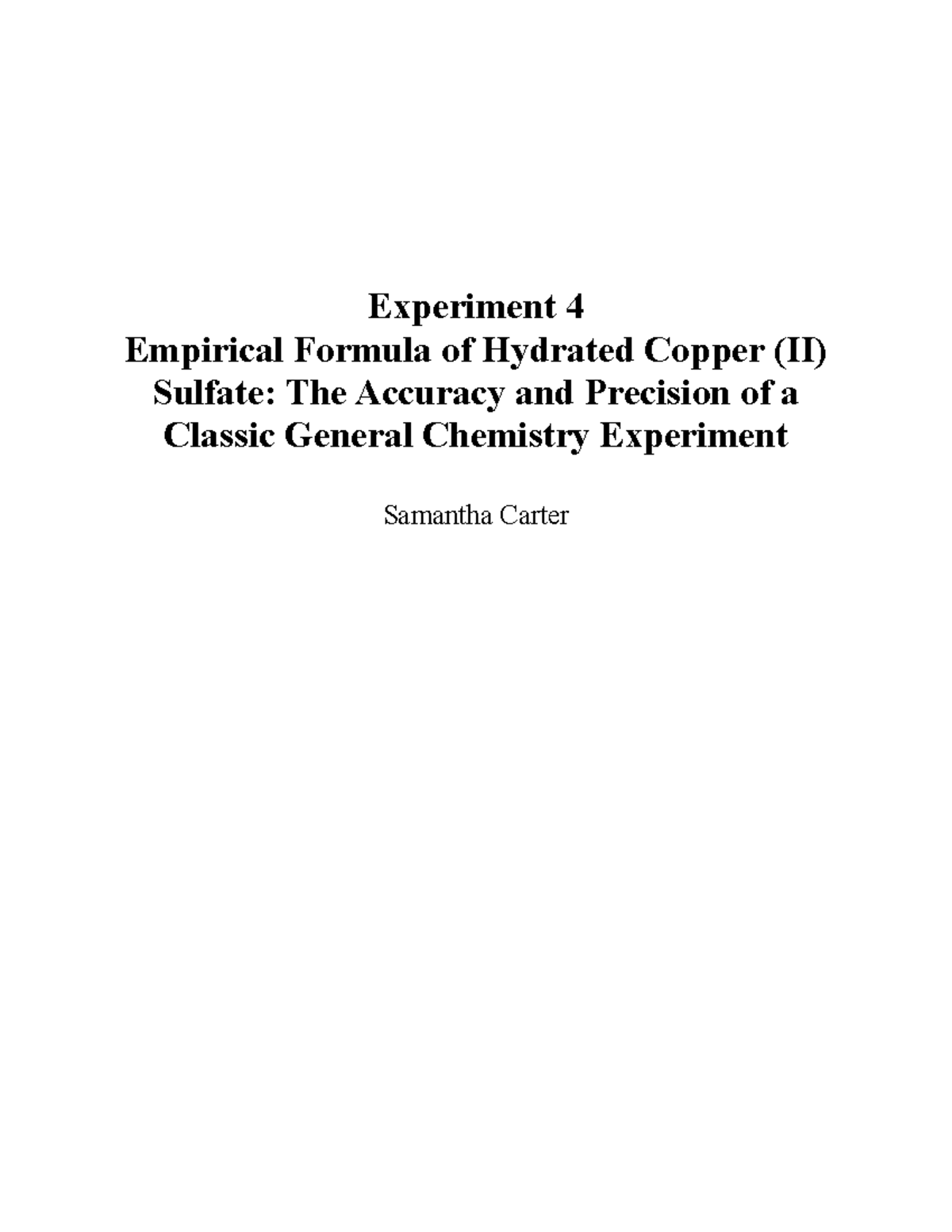 Experiment 4: Determining Empirical Formula of Hydrated CuSO4 - Studocu