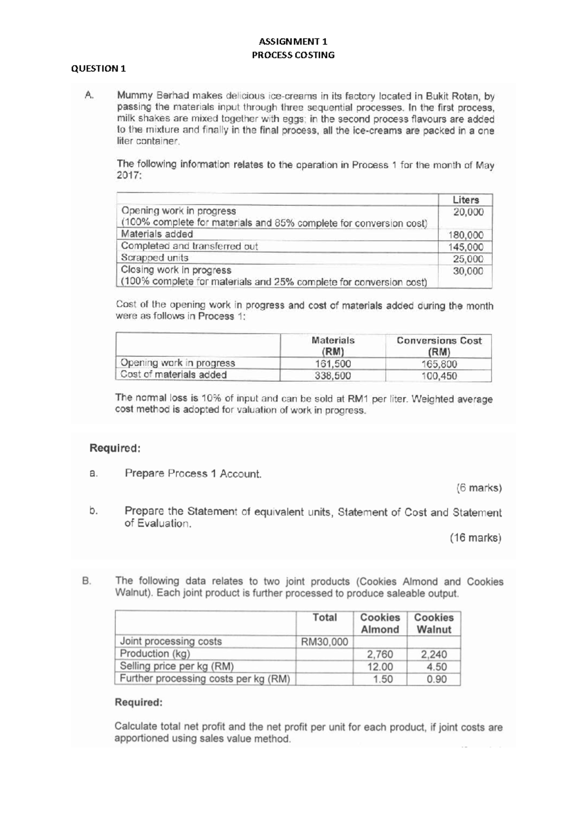 MAF - Assignment 1: Process Costing & Joint Products Analysis - Studocu