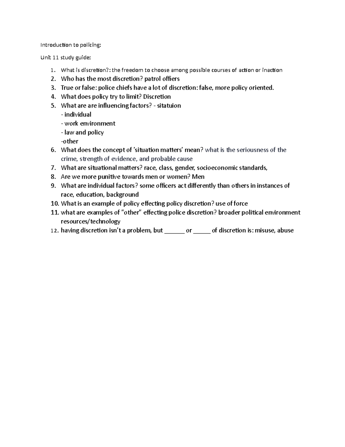 Intro to policing unit 11 study guide - Introduction to policing: Unit ...