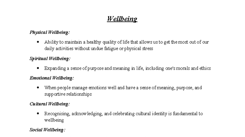 Wellbeing - CAFS Notes on Physical, Emotional, and Social Aspects - Studocu