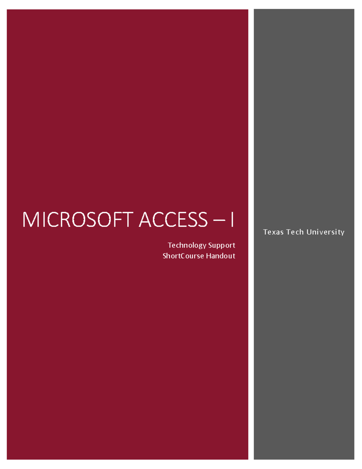 Microsoft Access I ShortCourse Handout - Texas Tech University - Studocu