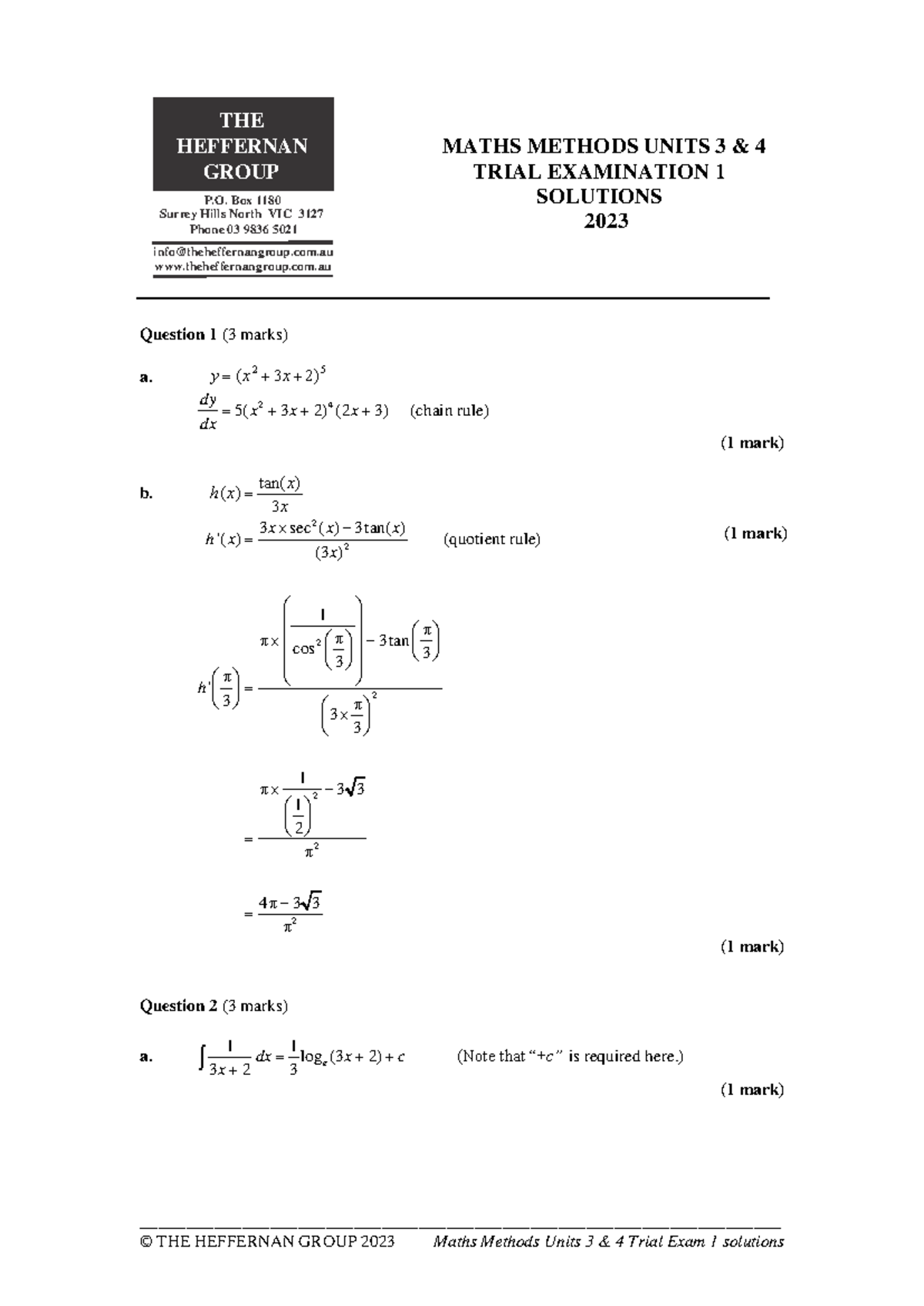 2023 Heffernan Maths Methods Units 3 4 Trial Exam 1 Solutions - Studocu