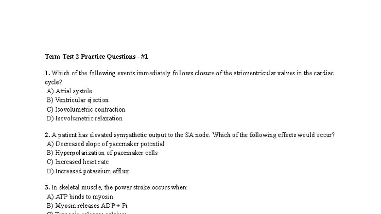 BIO 273 - Term Test 2 Practice Questions and Answers - Studocu