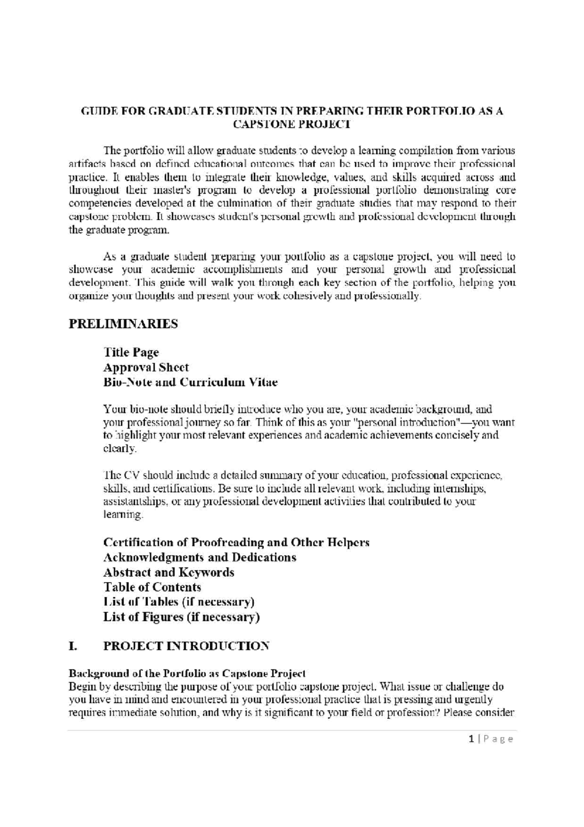 Portfolio Development Guide for Graduate Capstone Project - Studocu