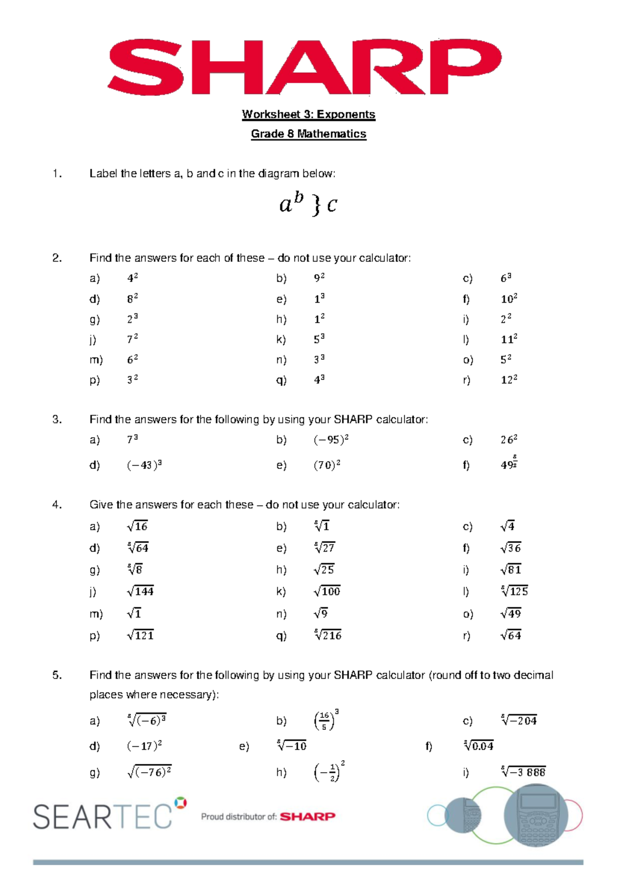 Worksheet 3 Exponents Grade 8 Maths - Worksheet 3: Exponents Grade 8 ...