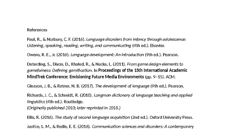 References for Language Development and Gamification in Education - Studocu