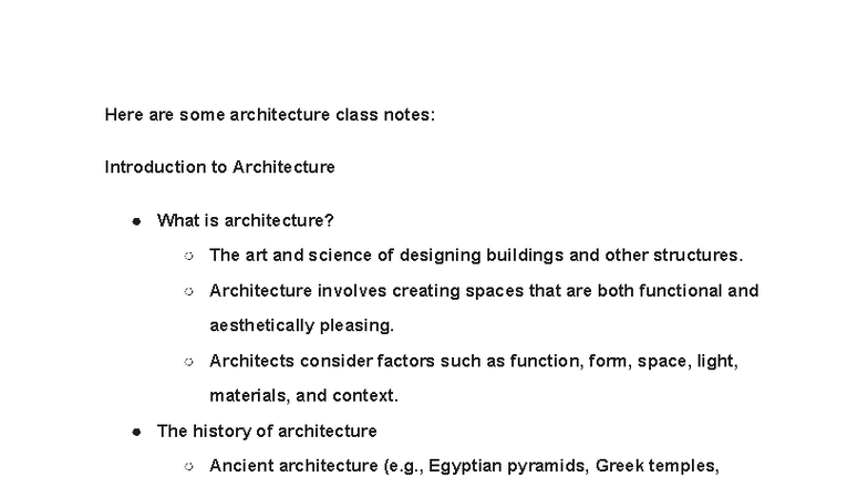 Architecture Class Notes: Intro to Design, History & Theory - Studocu