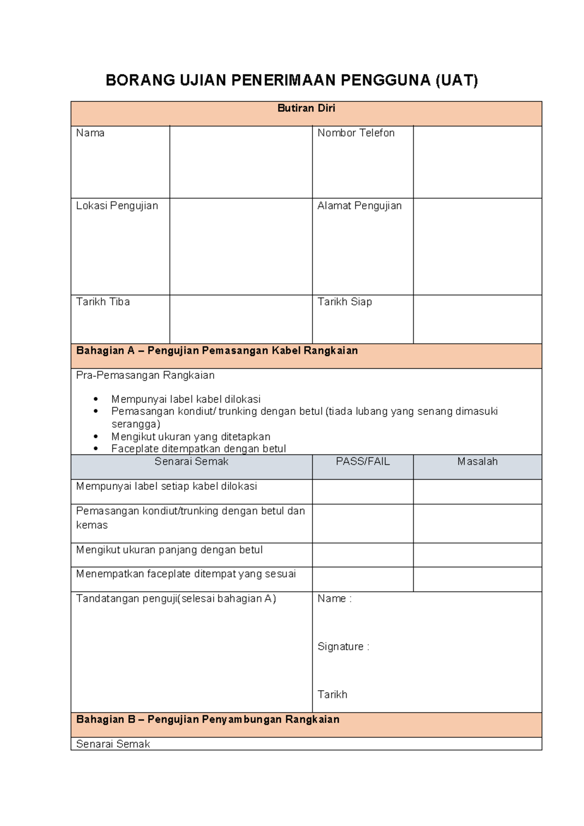 Borang Ujian Penerimaan Pengguna (UAT) - Proses dan Semakan - Studocu