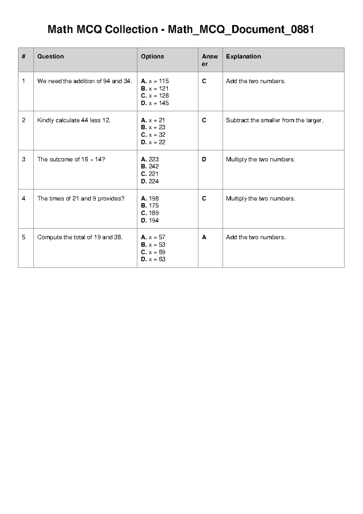 Math MCQ Collection for Direito de Criminal - Document 0881 - Studocu