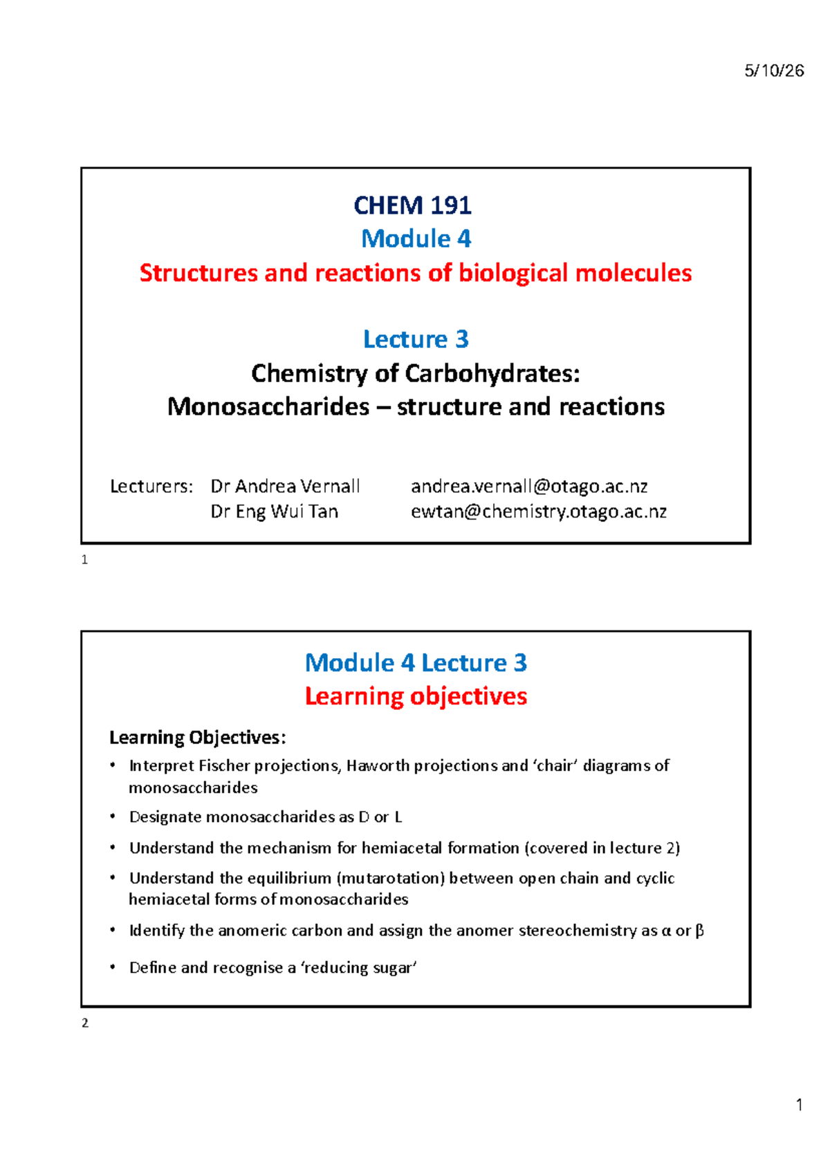 CHEM 191 Module 4 Lecture 3: Chemistry of Carbohydrates - Studocu