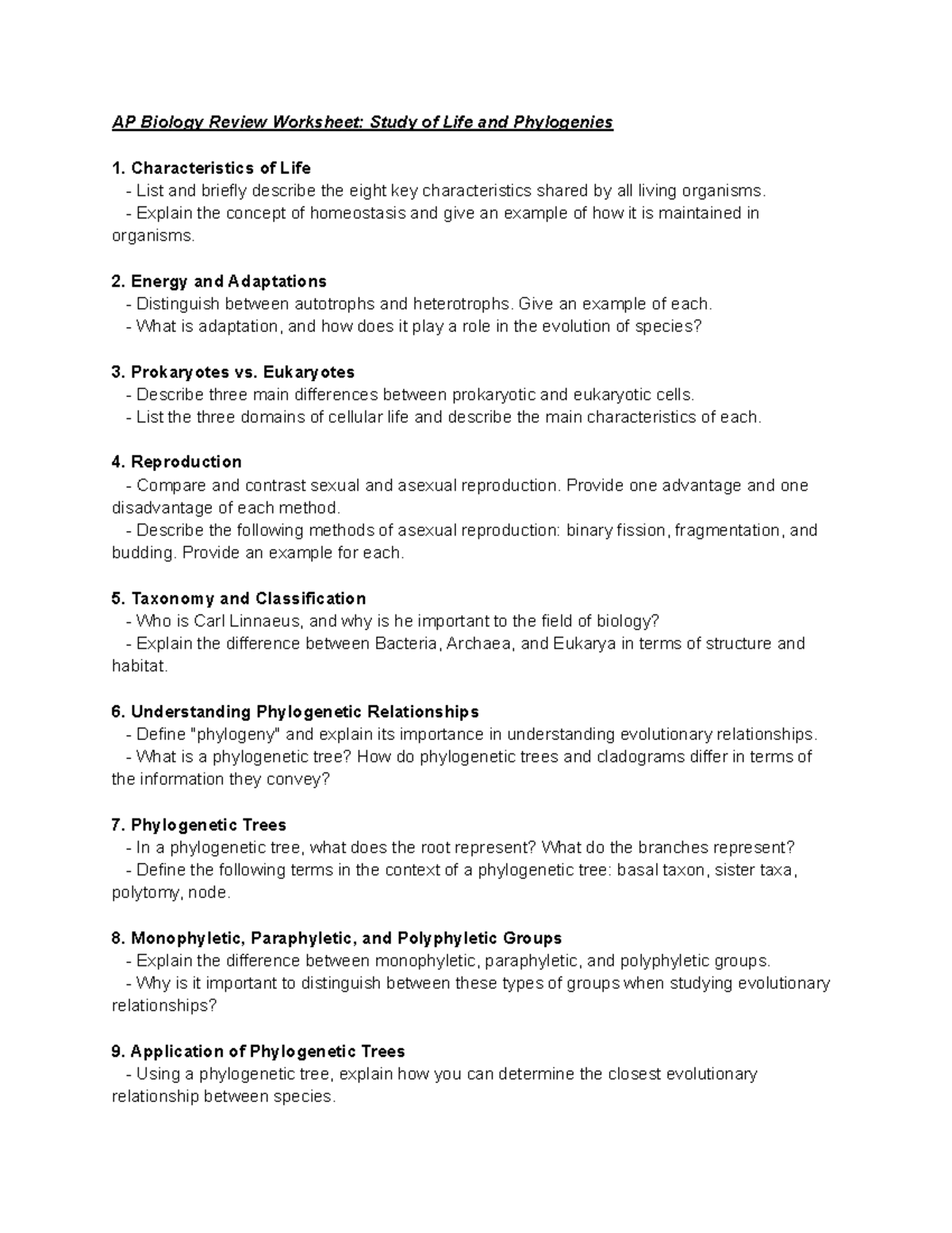 AP Biology - Unit 1 & 2 Study Guide: Key Concepts & Phylogenies - Studocu
