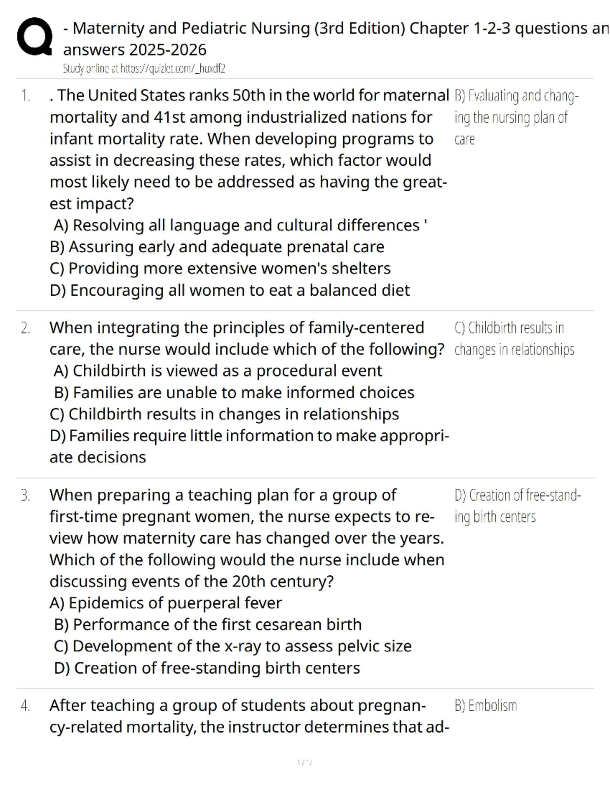 Q Maternity and Pediatric Nursing (3rd Edition) Chapter Q&A Study Guide ...