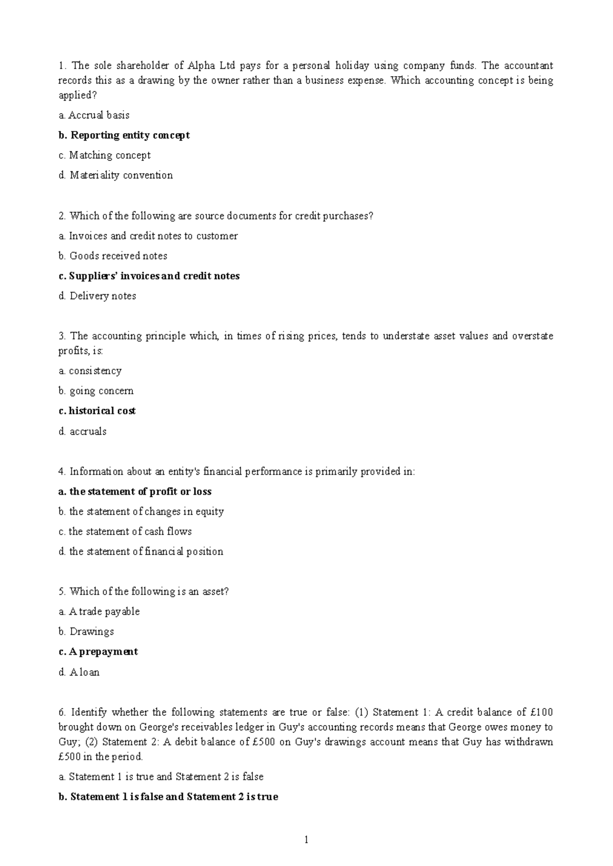 TN-GK - Accounting Concepts and Principles Quiz Questions - Studocu