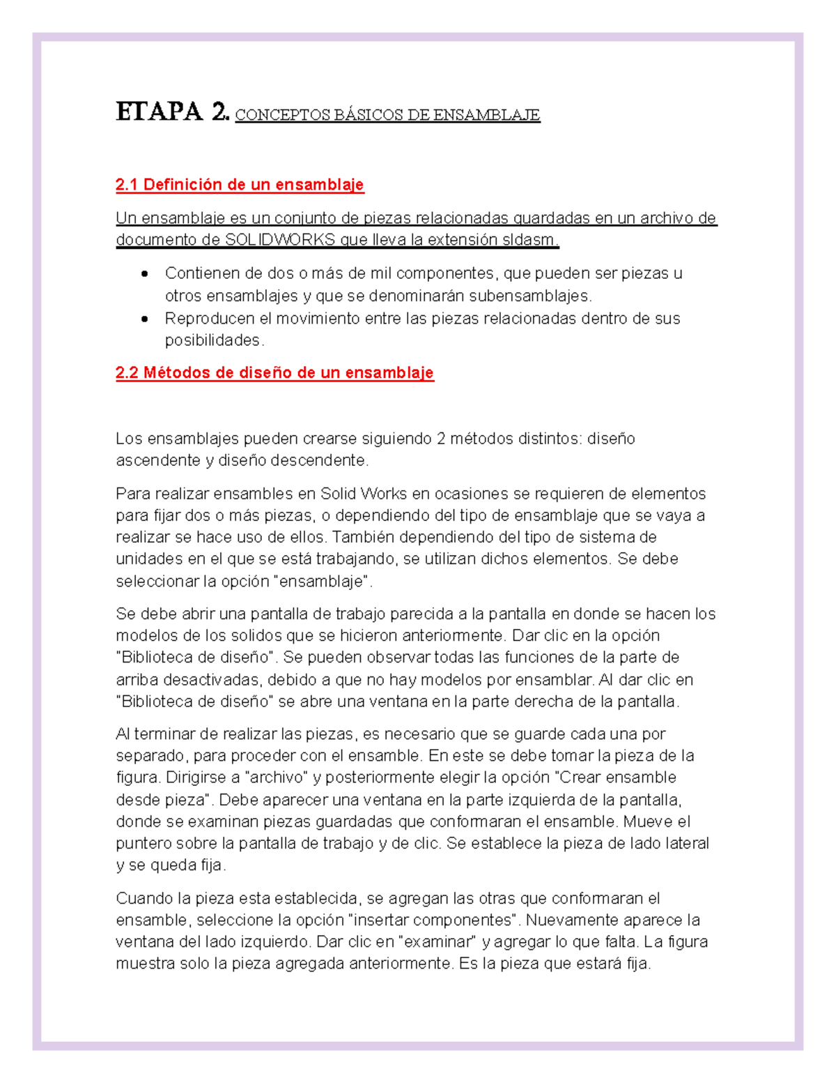 etaPa 2. Conceptos Básicos de Ensamblaje en SolidWorks - Studocu