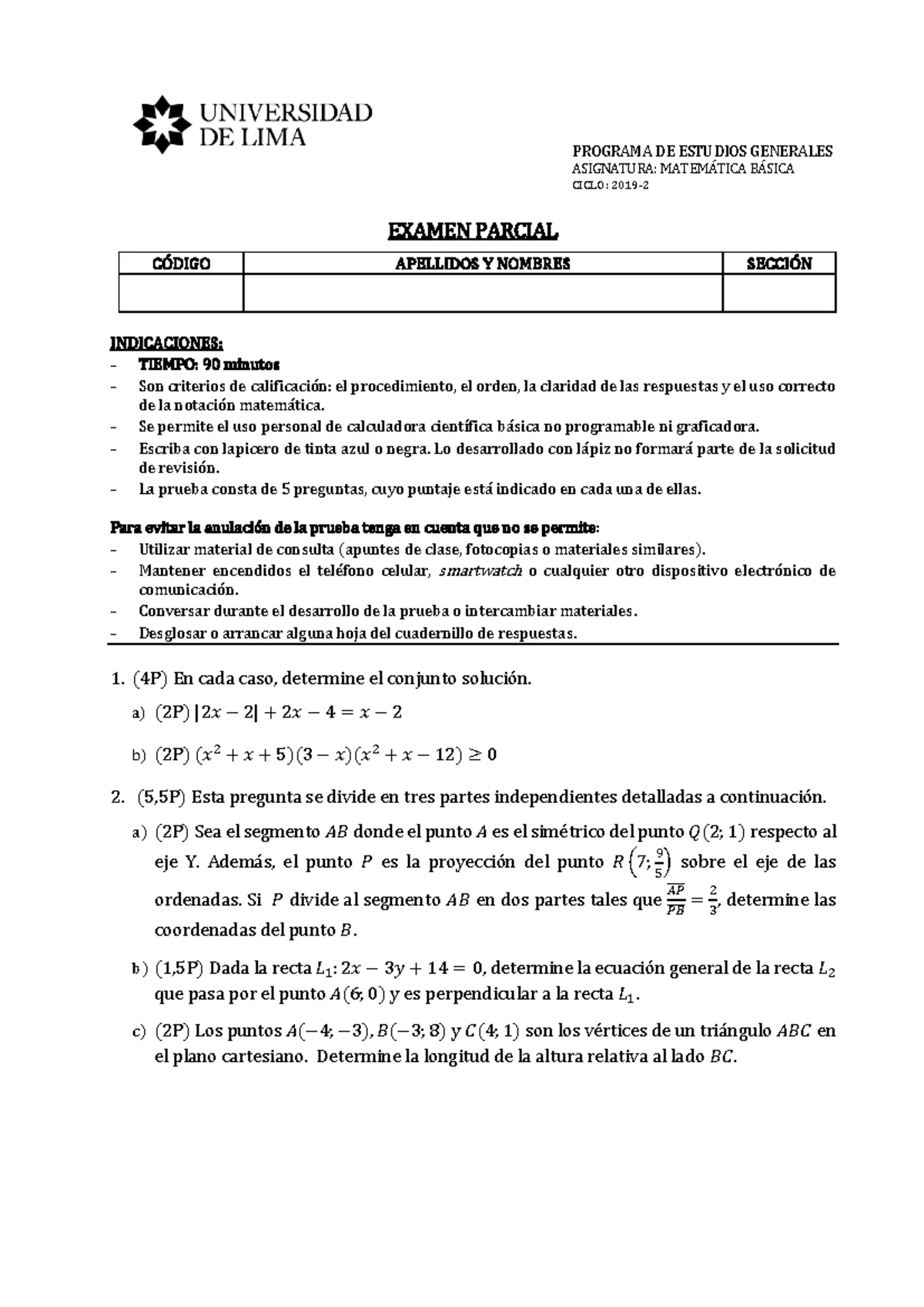 Solucionario de Examen 2 - Matemática Básica (Ciclo: 90 min) - Studocu