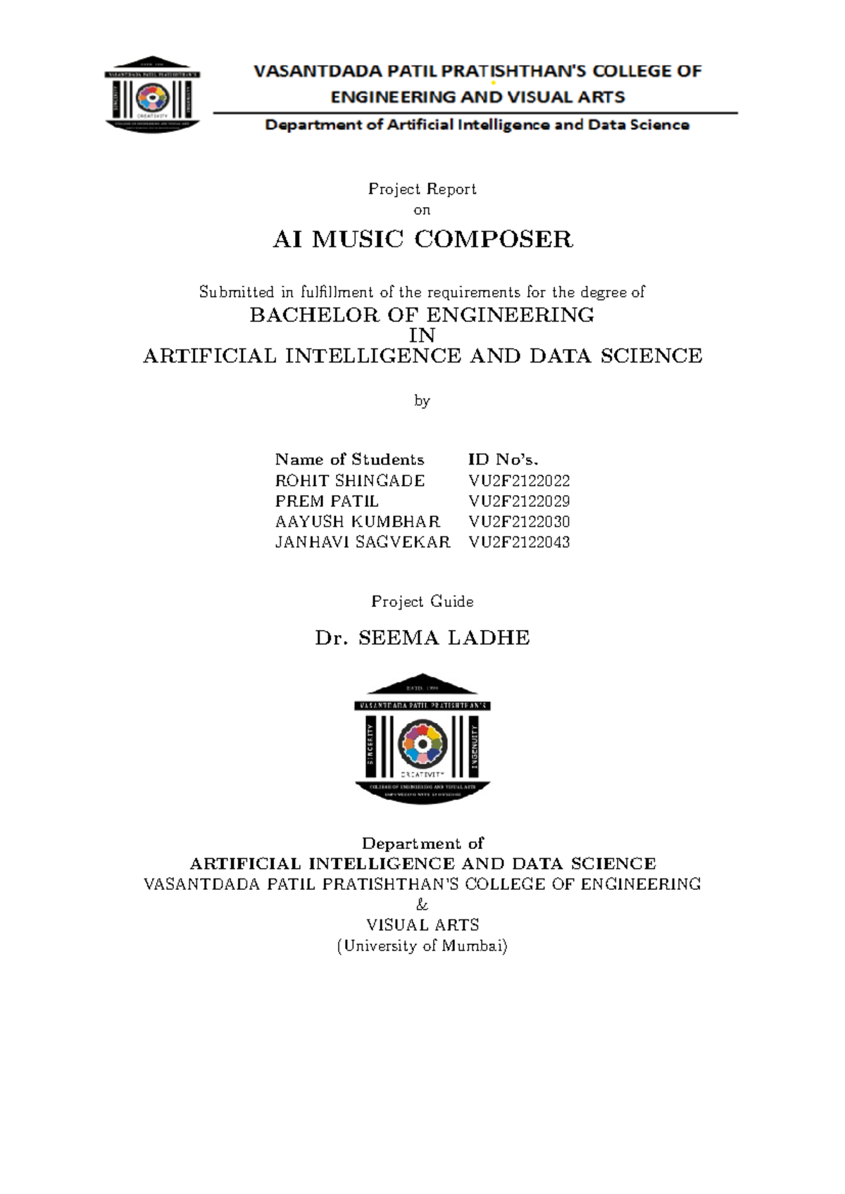 AI Music Composer Project Report: B.E. in AI & Data Science - Studocu