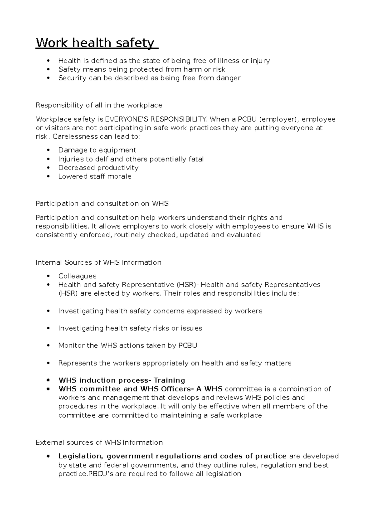 WHS Overview: Responsibilities, Risks, and Safety Practices (WHS 101 ...