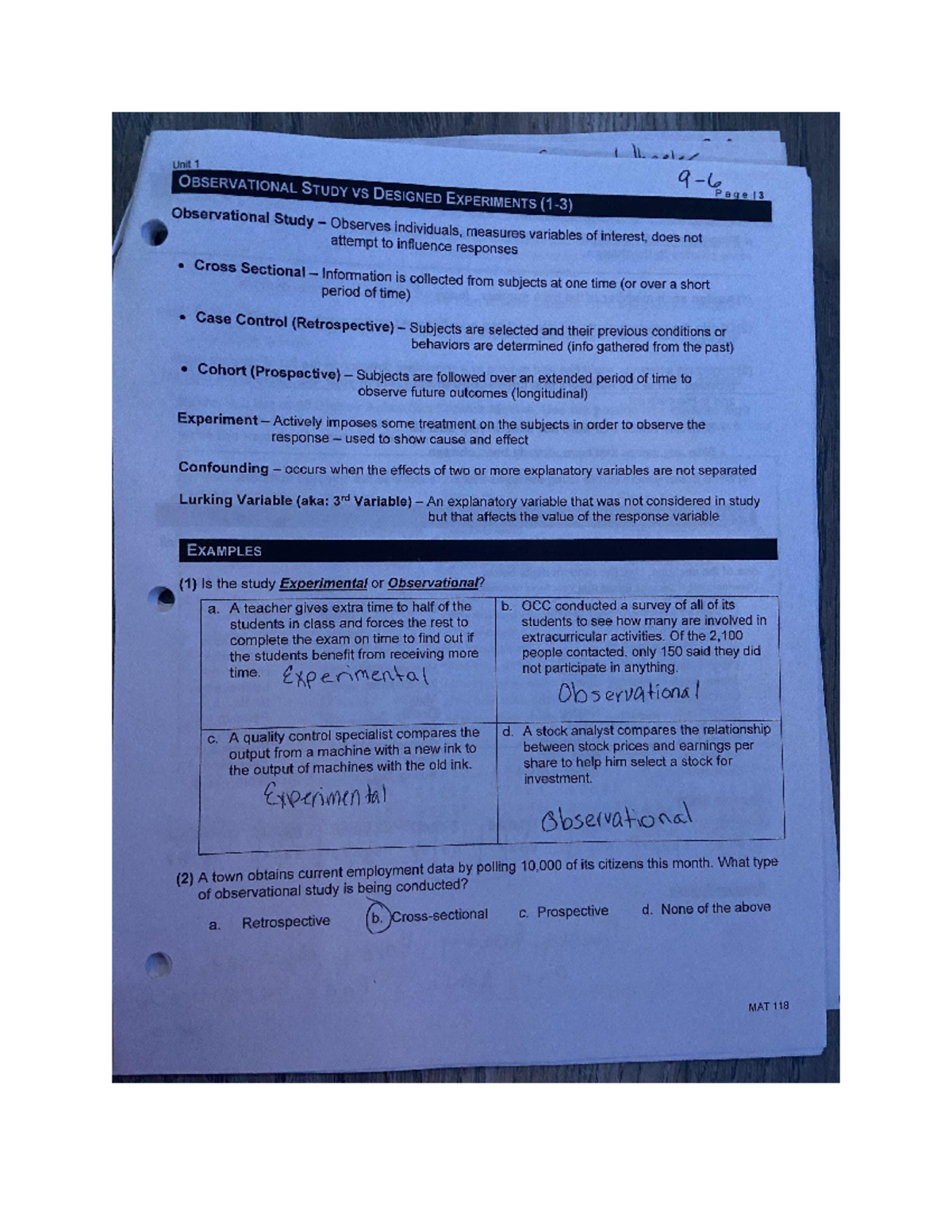 MAT 118 Chapter 1: Observational Studies & Experiments Explained - Studocu