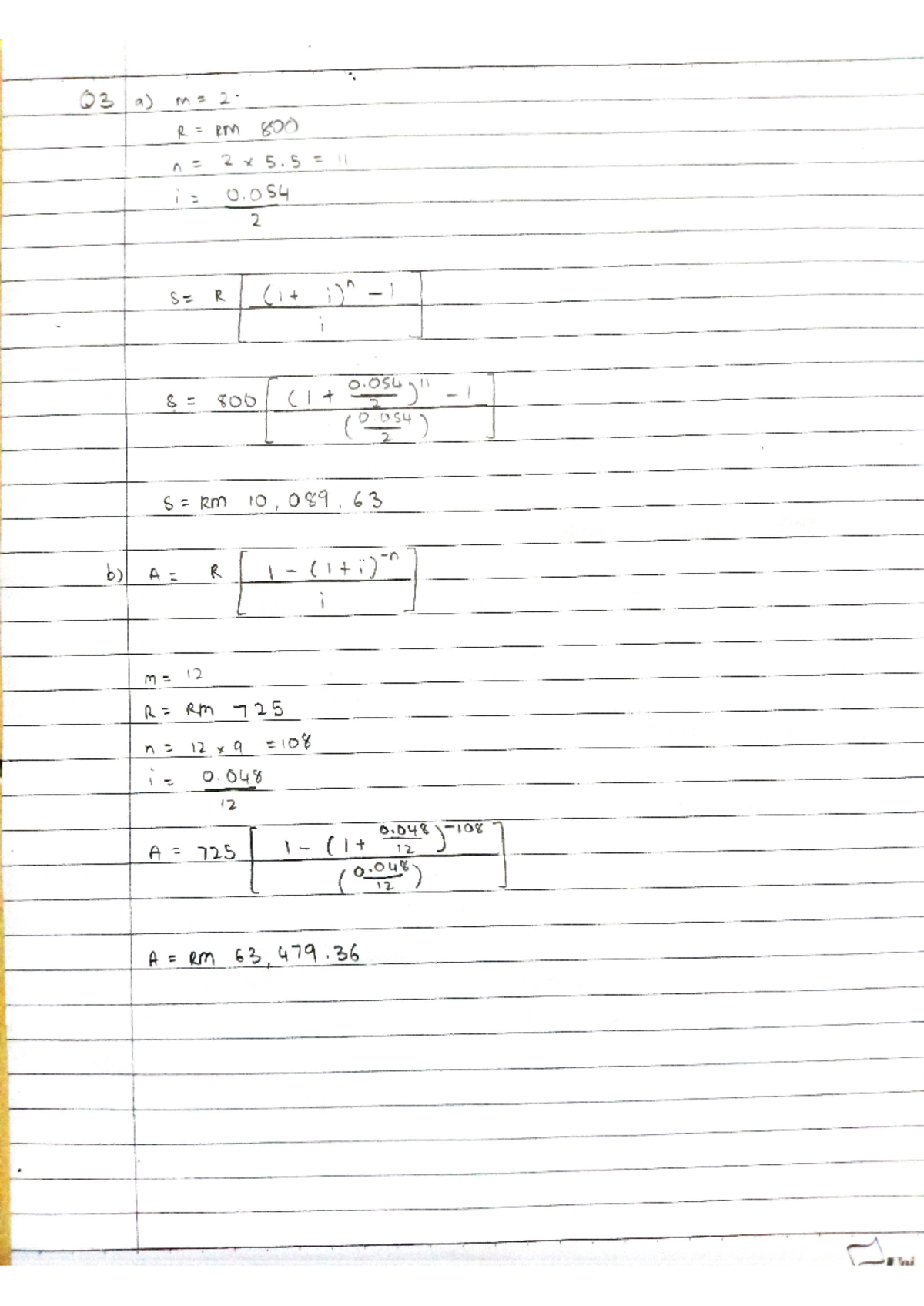 Mat112 MOHD Zulhilmi Zaqwan - Bussiness Math - Q3 a) 2. R RM 800 n 2 x ...