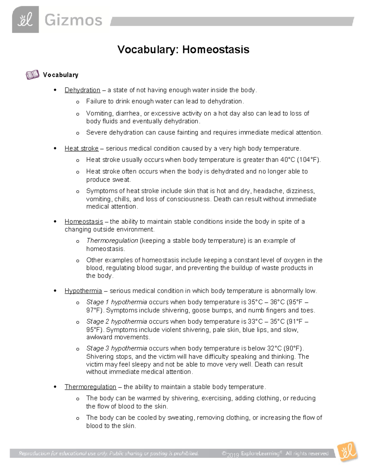 Homeostasis Vocabulary: Understanding Dehydration and Thermoregulation ...