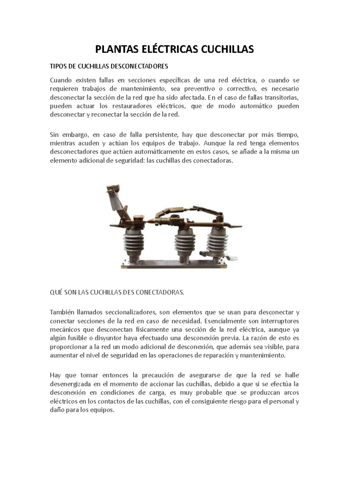 Título nuevo: "Cuchillas y Apartarrayos en Subestaciones Eléctricas ...