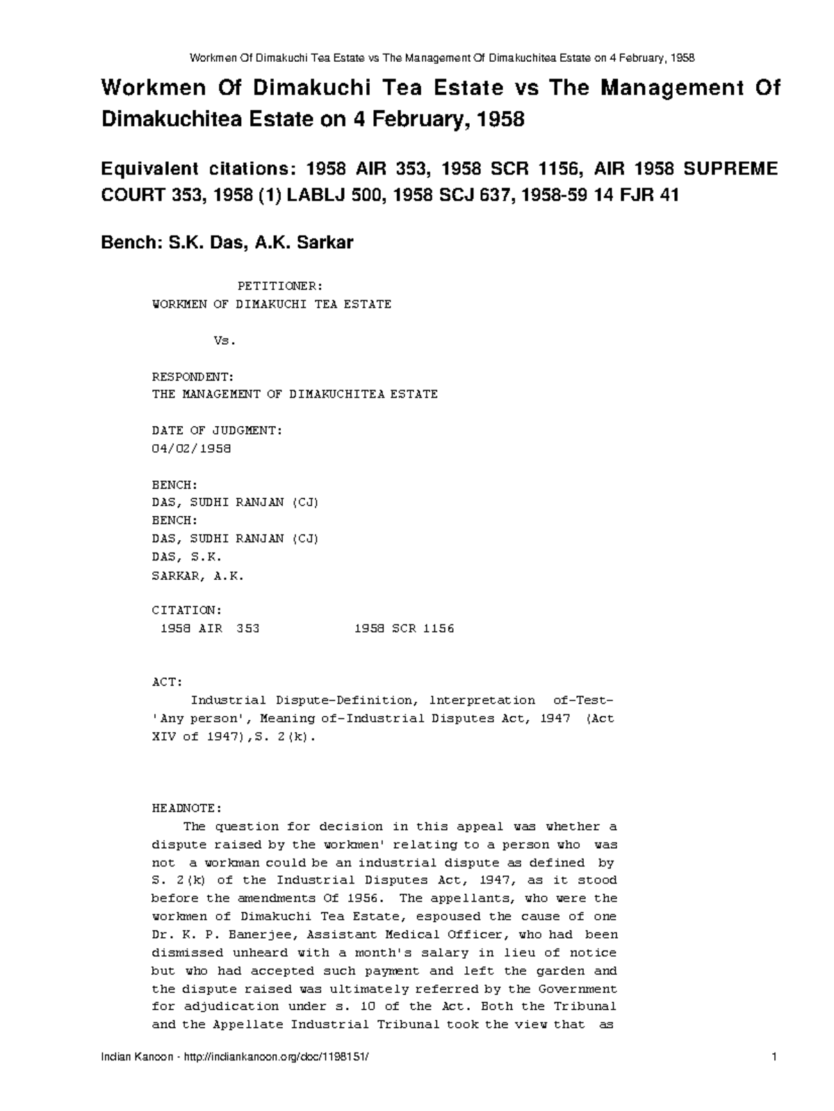 Workmen Of Dimakuchi Tea Estate vs The Management Of Dimakuchitea ...