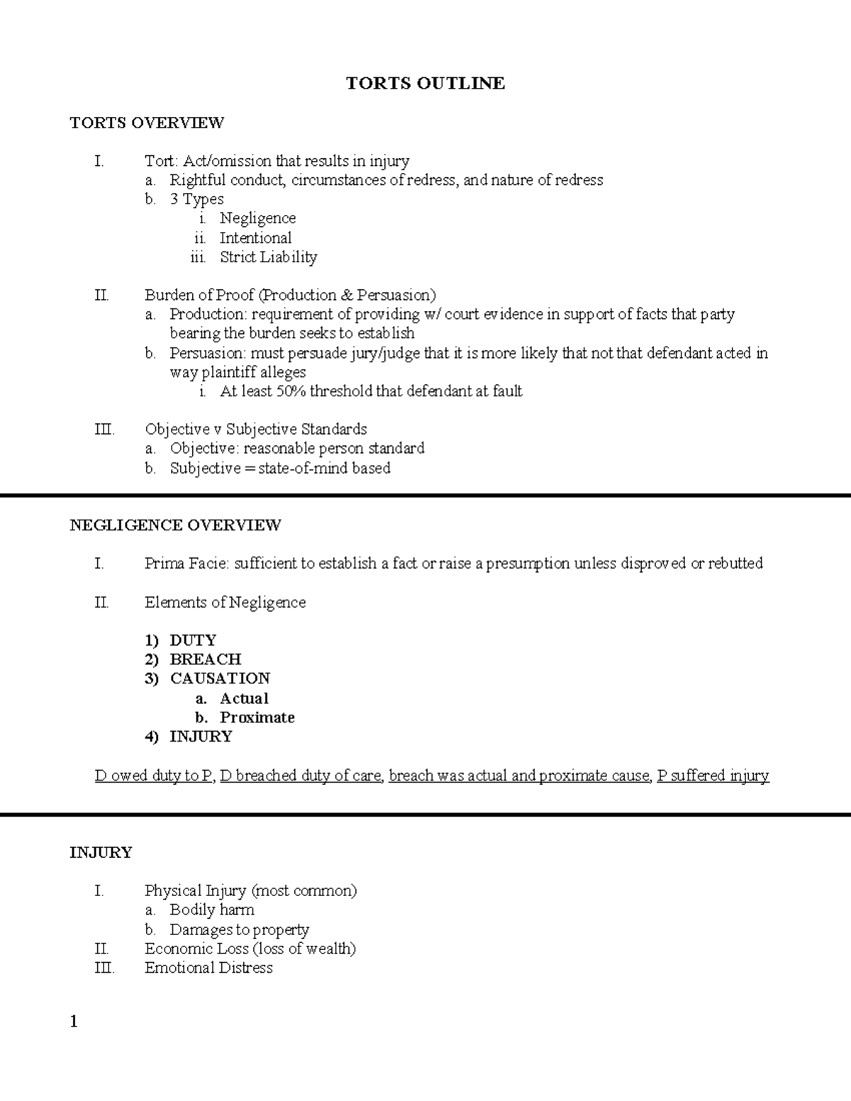 Torts Outline (LAWS 101): Comprehensive Study Notes and Key Concepts ...