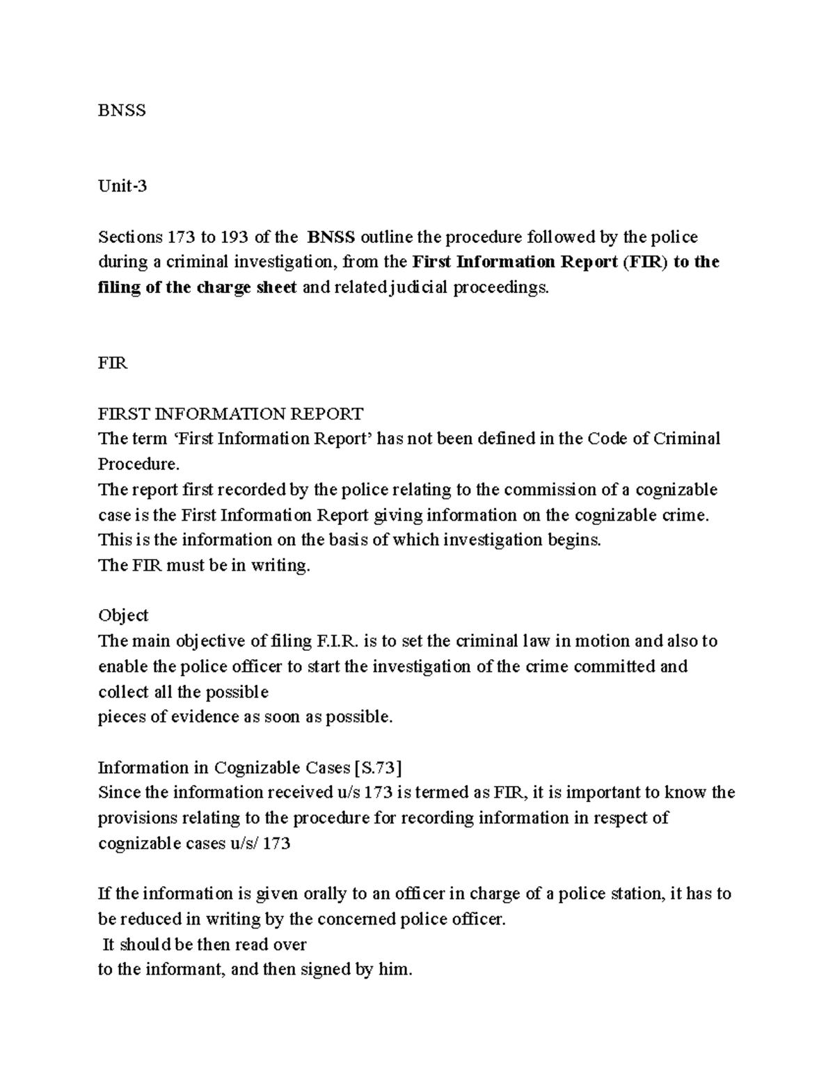 BNSS Criminal Investigation Procedures: FIR to Charge Sheet Overview ...