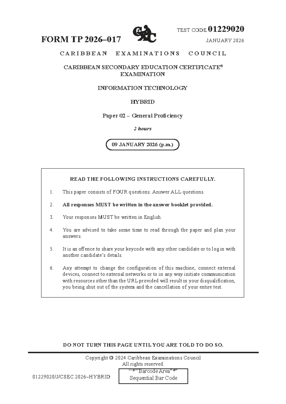 CSEC IT Paper 2 Exam January 2026 - Comprehensive Guide - Studocu