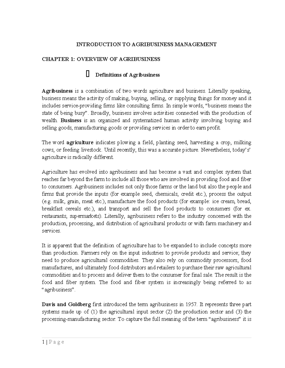 INTRODUCTION TO AGRIBUSINESS MANAGEMENT CHAPTER 1: OVERVIEW AND ...
