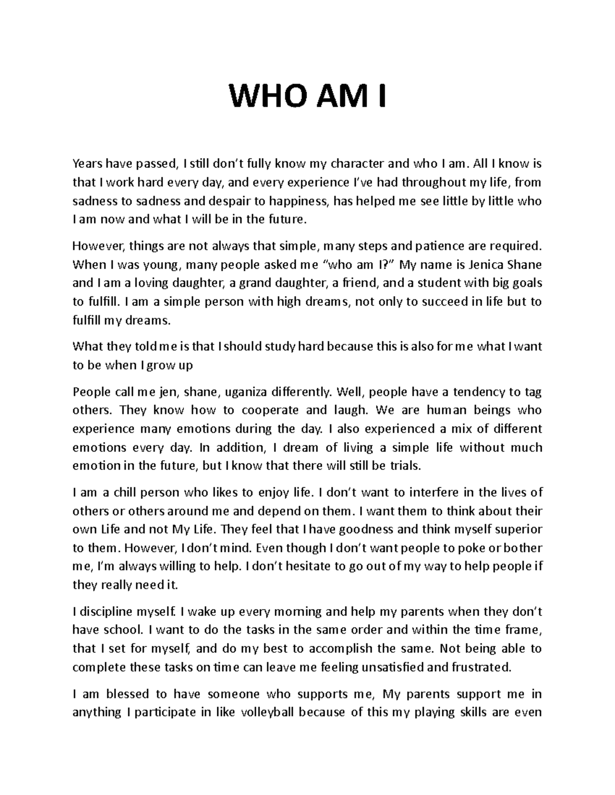 Self-Reflection Essay: Discovering My Identity and Goals - Studocu