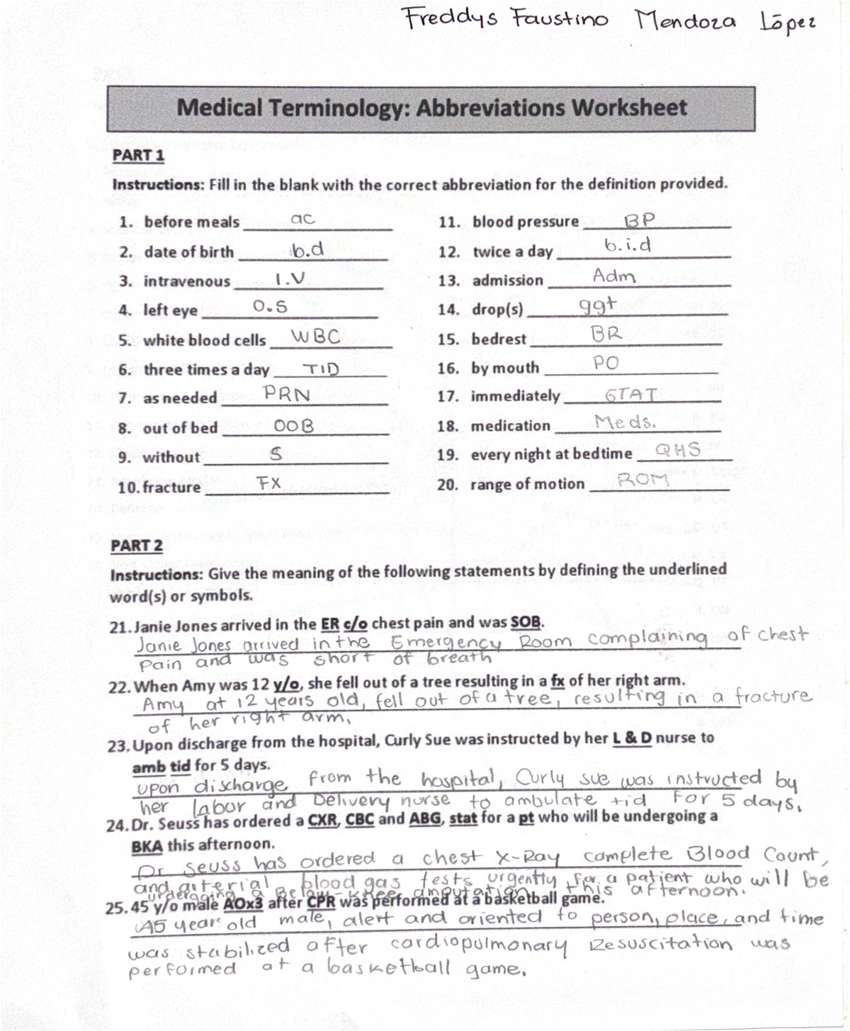 Medical Terminology: Abbreviations Worksheet & Definitions Guide - Studocu