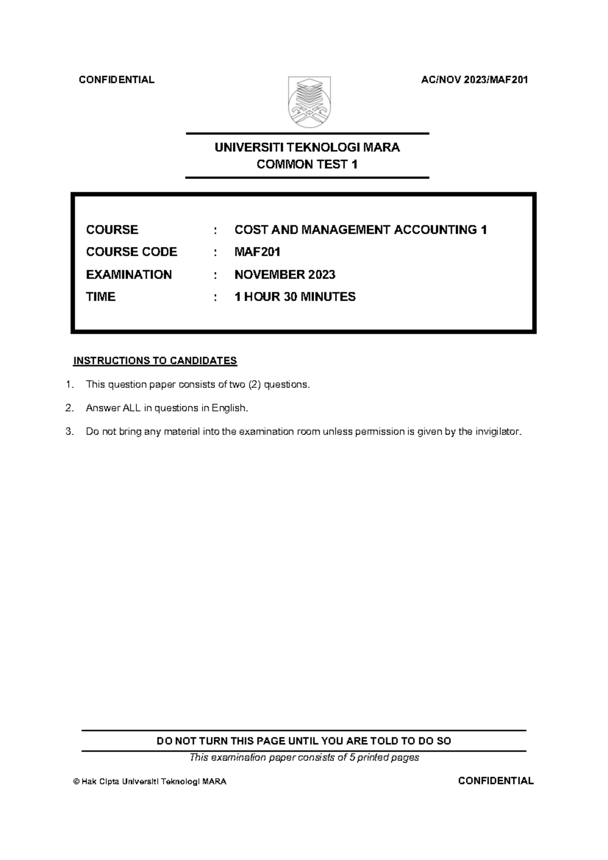 CT MAF201 NOV2023 Common Test 1 Exam Questions and Solutions - Studocu
