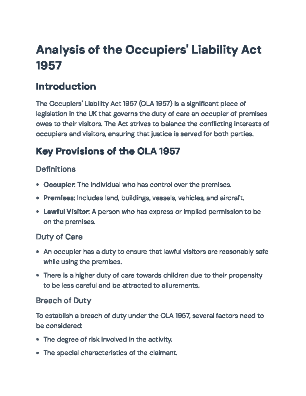 Analysis of the Occupiers' Liability Act 1957: Duties and Rights ...