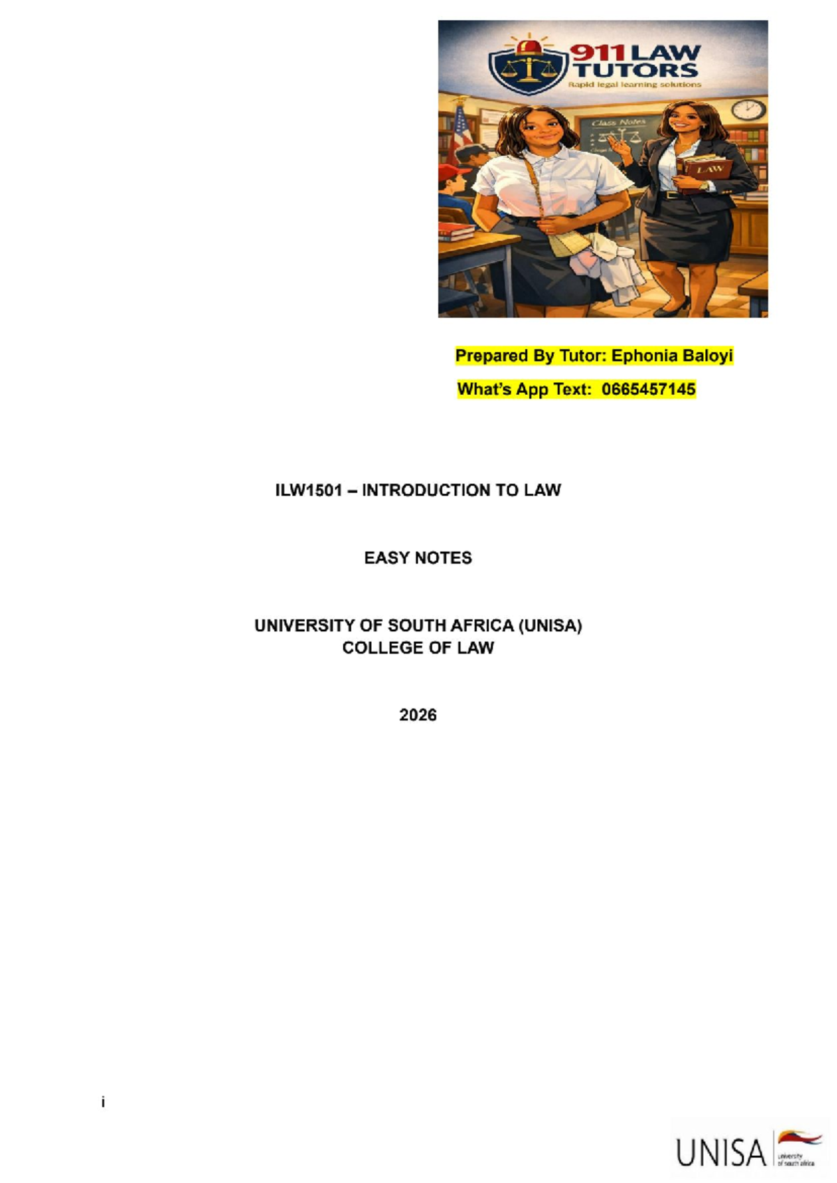 ILW1501 Introduction to Law Study Notes for UNISA 2026 - Studocu