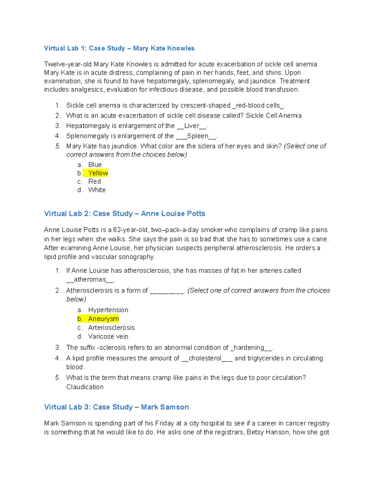 Virtual Lab 3 Case Study Mary Kate Knowles - Virtual Lab 1: Case Study – Mary Kate Knowles - Studocu