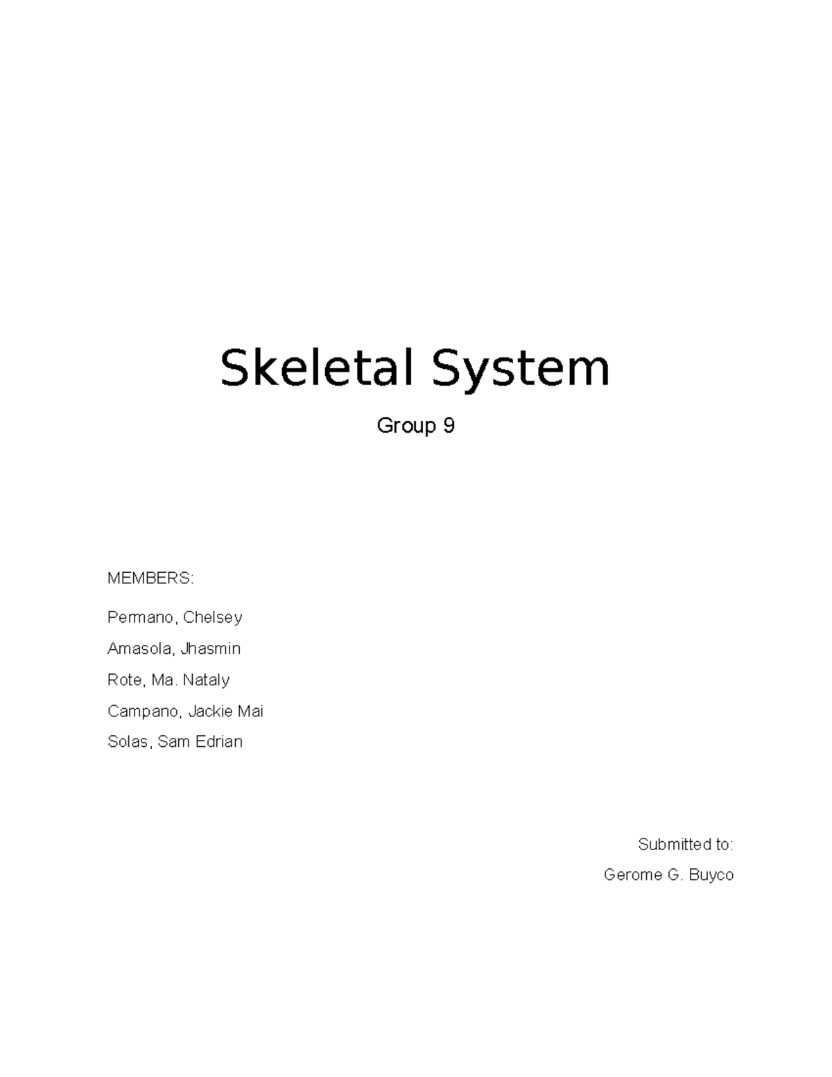 Skeletal System Overview: Group 9 Study Notes - Studocu