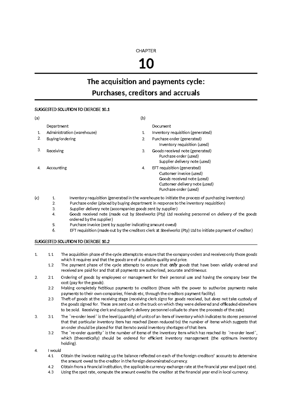 Chapter 10 Solutions: Acquisition and Payments Cycle Analysis - Studocu