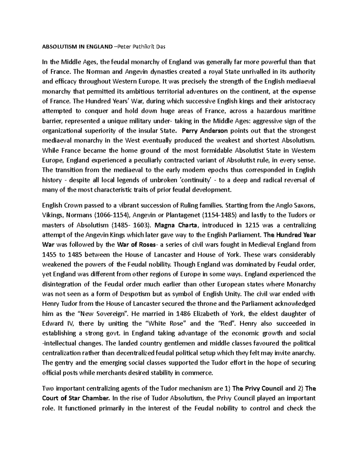 Absolutism IN England - ABSOLUTISM IN ENGLAND –Peter Pathikrit Das In ...