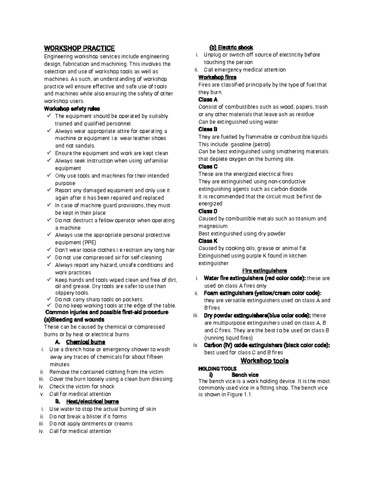 Workshop Practice Notes 2: Engineering Tools and Safety Guidelines ...
