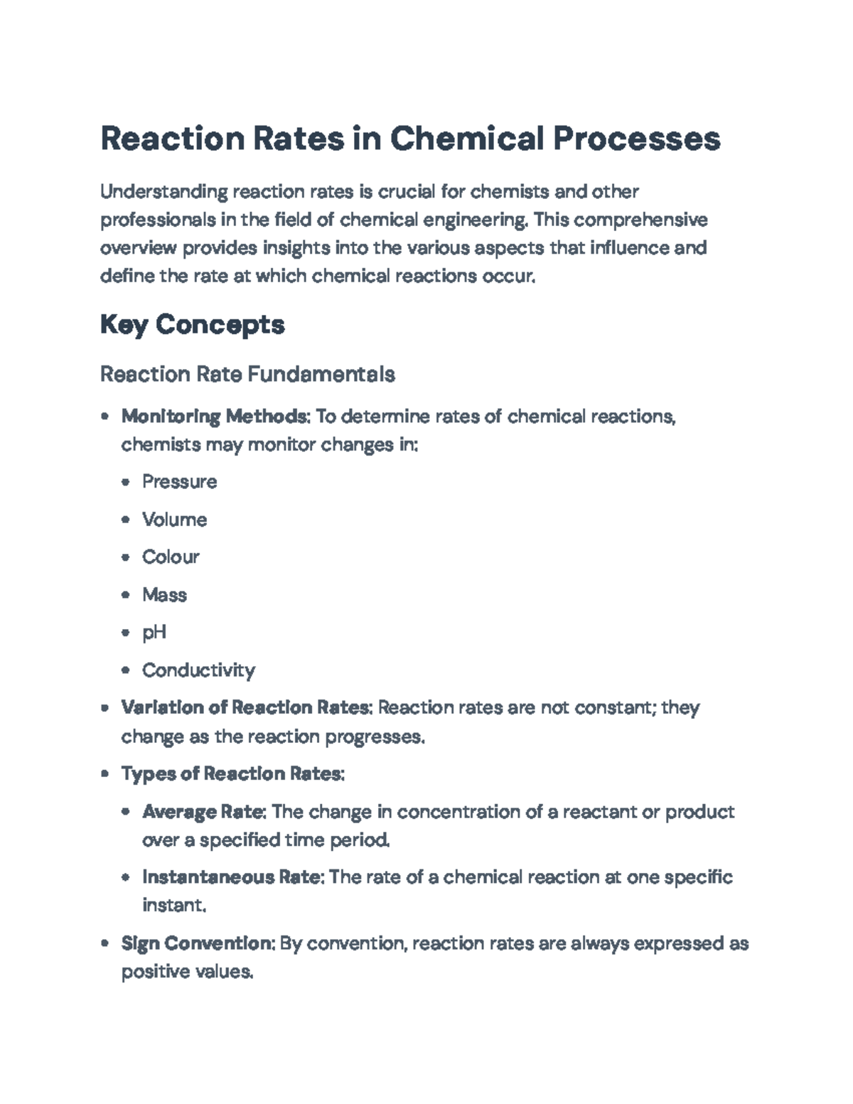 CHEM 101: Reaction Rates in Chemical Processes - Key Concepts ...