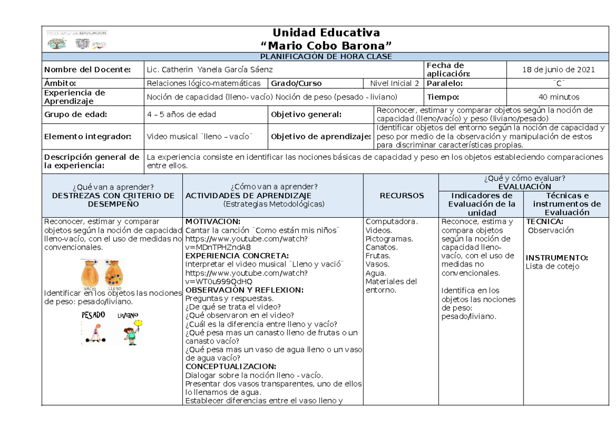 Planificación de Clase Demostrativa - Nivel Inicial 2 - Studocu