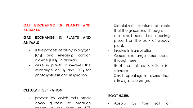 Gen-BIO-Copy - NOTES FOR GRADE 12 GENERAL BIOLOGY - GAS EXCHANGE IN ...