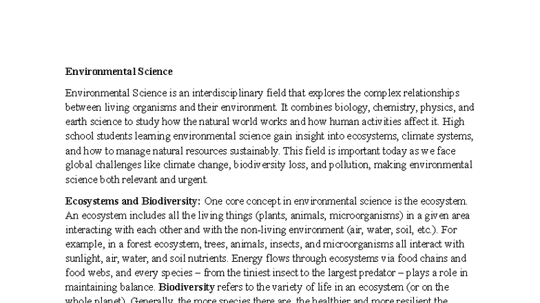 Environmental Science (ENV 101): Expanded Summary of Key Concepts - Studocu