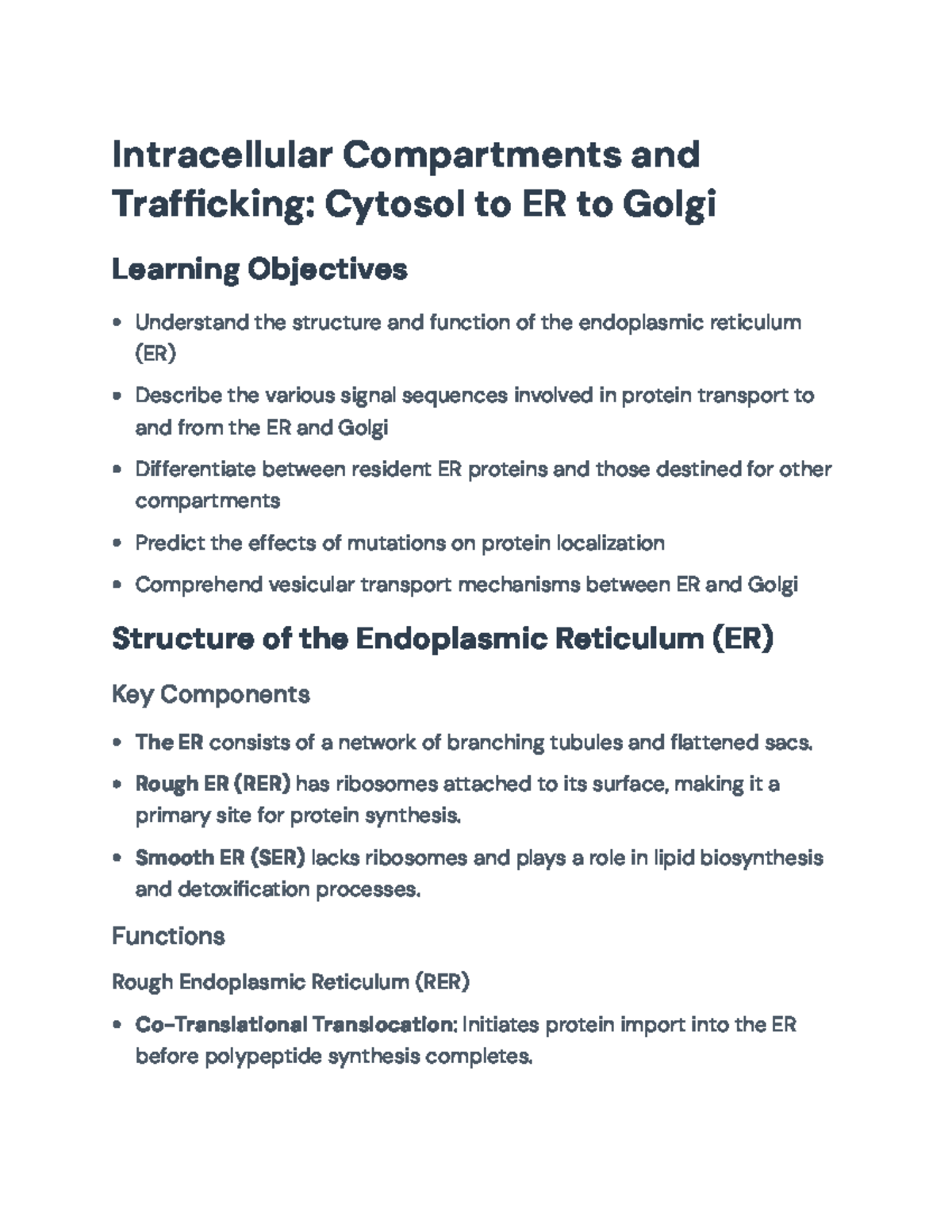 Intracellular Protein Trafficking: ER to Golgi Mechanisms and Functions ...