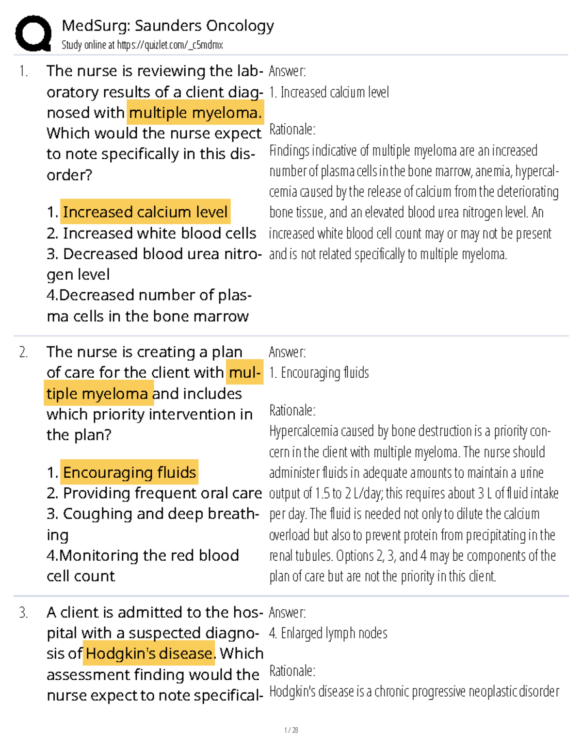 MedSurg: Saunders Oncology Study Guide and Key Concepts - Studocu
