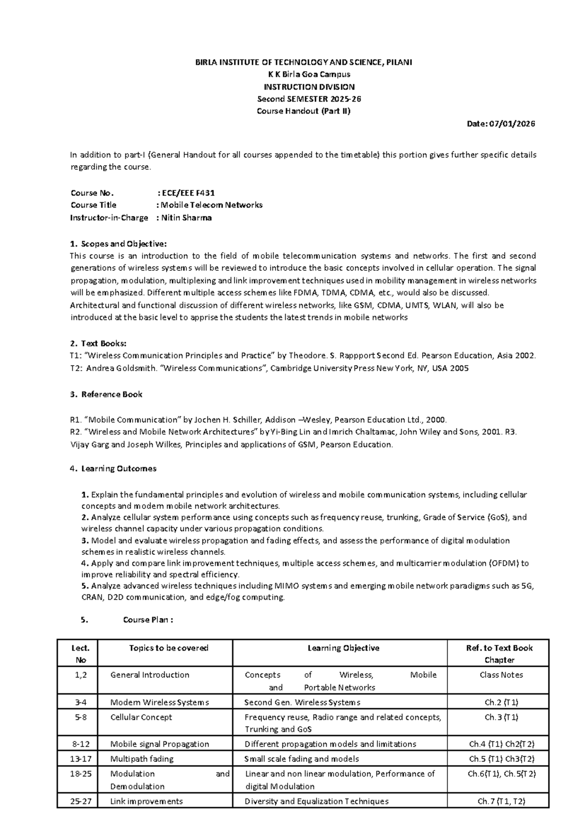 ECE, EEE F431 Mobile Telecom Networks Course Handout Part II - Studocu