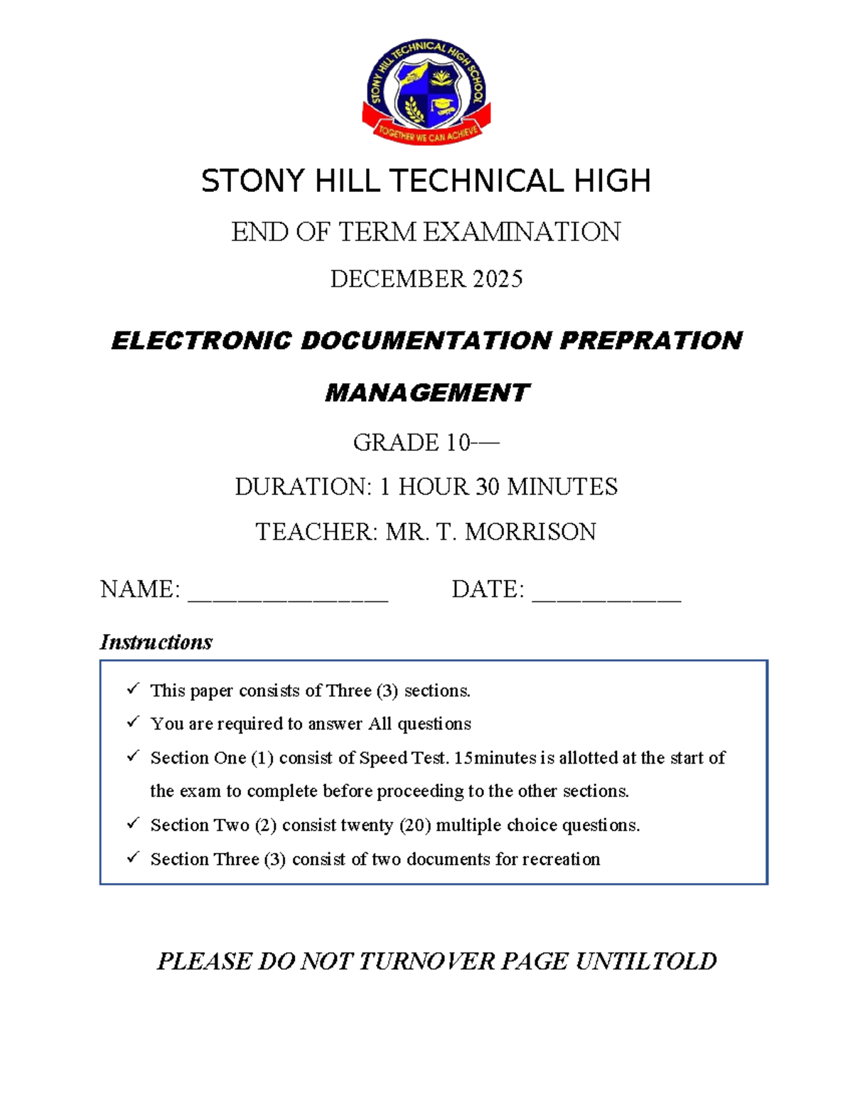 Grade 10 EDPM End of Term Exam December 2025 - Studocu