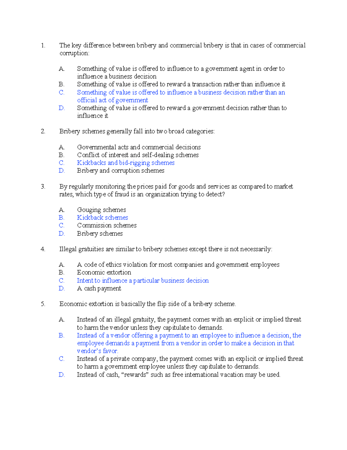 2-MCQs on Bribery and Commercial Corruption - Sample 5-6 - Studocu